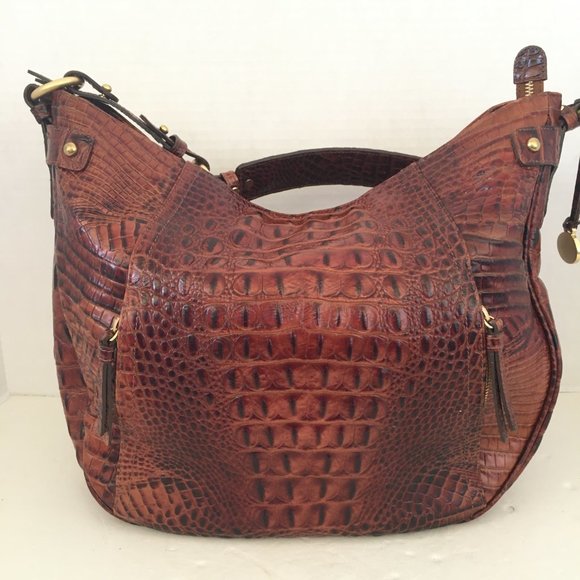Brahmin | Bags | Brahmin Shoulder Bag Lauren Pecan Melborne Croc Leather Zip Cell Pocket Lg Hobo ...